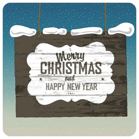Merry Christmas Wooden Signboard With Snow Stock Vector Illustration