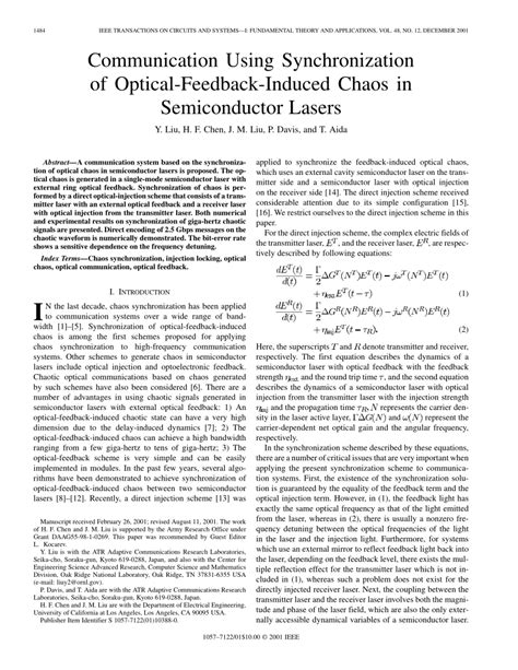 Pdf Communication Using Synchronization Of Optical Feedback Induced