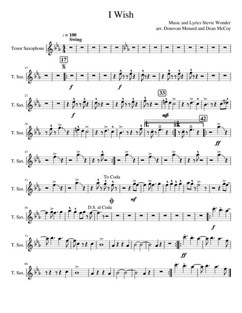 Iwish Sheet Music For Saxophone Tenor Solo