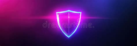 Glowing Shield Symbol Representing Digital Security With Neon Lights