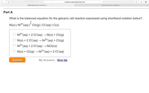 Solved What Is The Balanced Equation For The Galvanic Cel