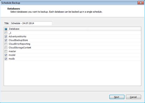 Screenshots Sql Cloud Backup