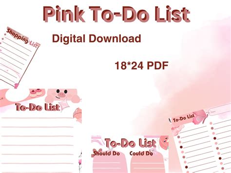 Pink To Do List Template Printable And Editable Portrait Instant Download To Do List