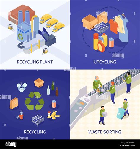 Garbage Recycling Isometric Design Concept With Waste Processing Plant