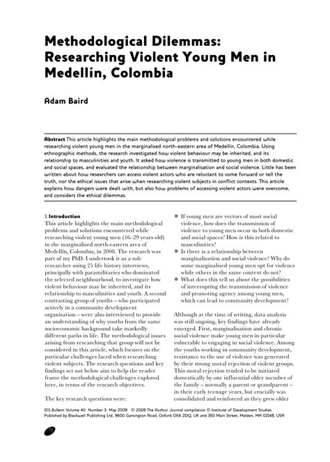 Pdf Methodological Dilemmas Researching Violent Young Men In