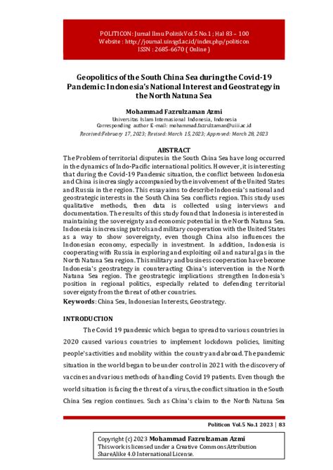 Pdf Geopolitics Of The South China Sea During The Covid 19 Pandemic