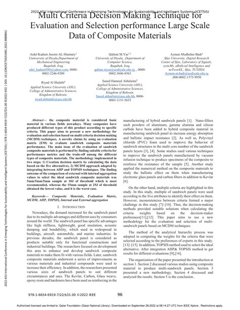 Pdf Multi Criteria Decision Making Technique For Evaluation And