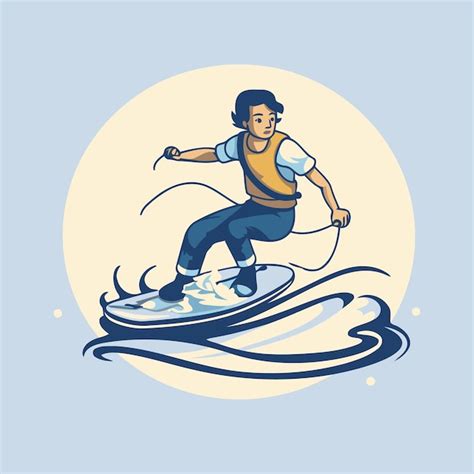 Premium Vector Man Surfing On The Wave Vector Illustration In A Flat Style