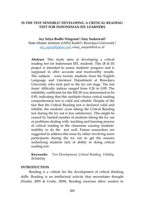 Pdf Is The Test Sensible Developing A Critical Reading Test For