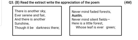 Q3 B Read The Extract Write The Appreciation Of The Poem 4m There I