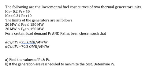 Solved The Following Are The Incremental Fuel Cost Curves Of Chegg Com