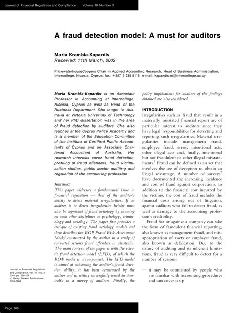 PDF A Fraud Detection Model A Must For Auditors