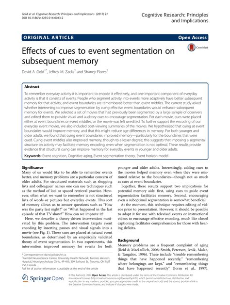 Pdf Effects Of Cues To Event Segmentation On Subsequent Memory