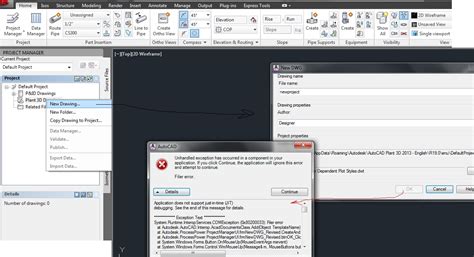 help unhandled exception error plant3d autodesk community
