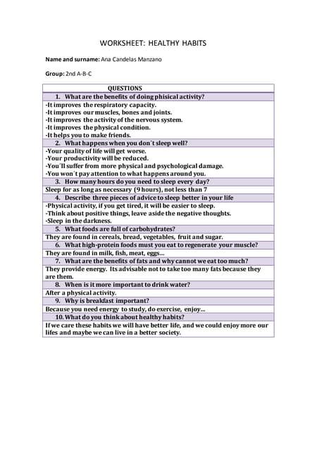 Worksheet Healthy Habits Pdf