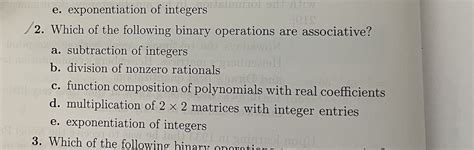 Solved E Exponentiation Of Integers 2 Which Of The