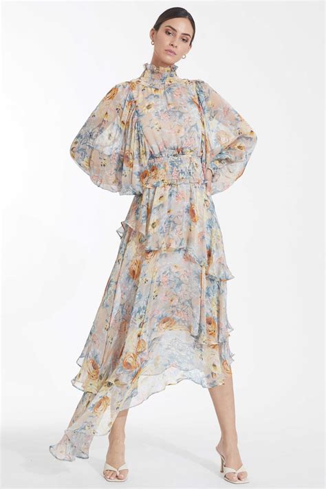 Elliatt Collective Astrid High Neck Midi Dress Pink Floral Multi