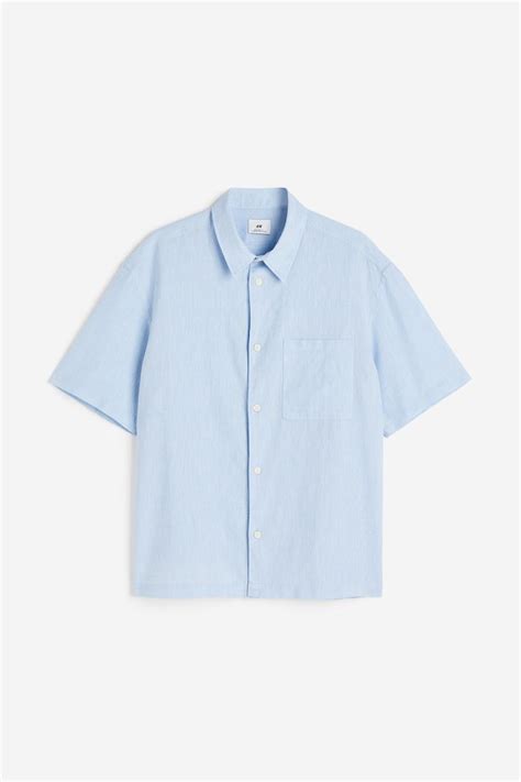 Relaxed Fit 쇼트 슬리브 리넨 블렌드 셔츠 라이트 블루 Men Handm Kr