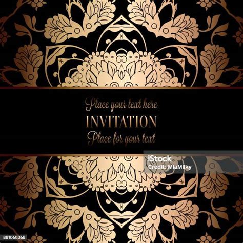 다 마스크 배경으로 빈티지 바로크 웨딩 초대장 템플릿입니다 전통 결혼식을 위한 장식입니다 검정과 금에서 벡터 일러스트 레이 션