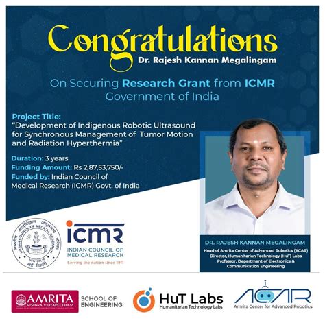 Dr Rajesh Kannan Megalingam On Linkedin Got The Icmr Funding