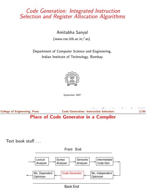 Code Generation Integrated Instruction Selection And Register