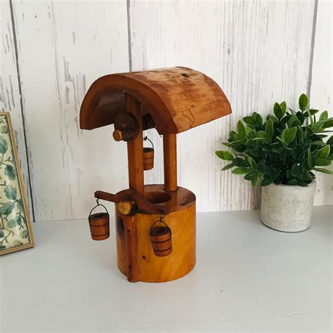Vintage Wooden Well Wishing Well Handmade Wood Water Well Farmhouse