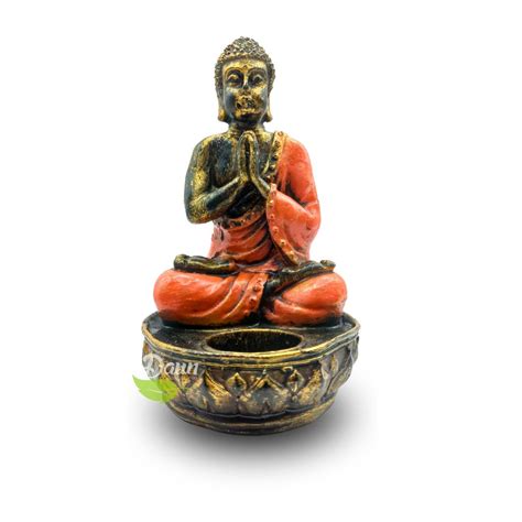 Candle Holder With Sitting Buddha Statue Daun Gift