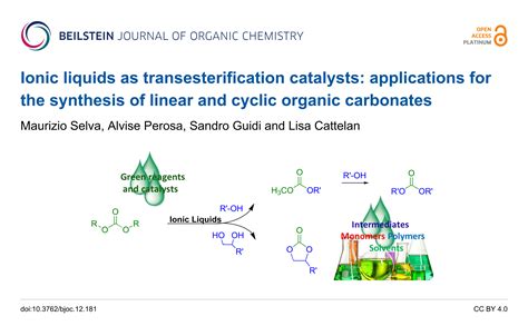 Bjoc Ionic Liquids As Transesterification Catalysts Applications For The Synthesis Of Linear