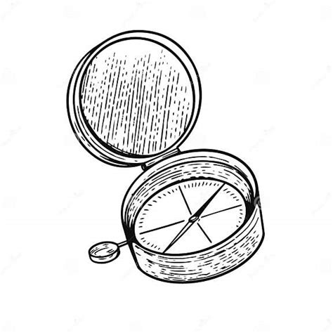 Hand Drawn Compass Monochrome Sketch Art Stock Vector Illustration Of