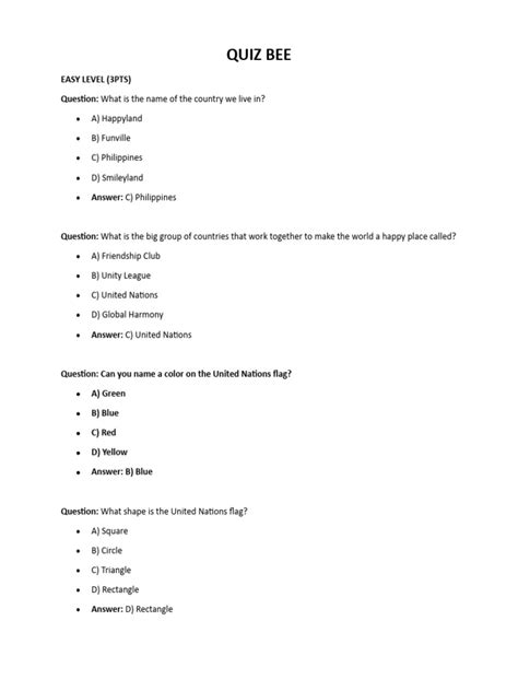 Quiz Bee Un Program Pdf United Nations International Relations