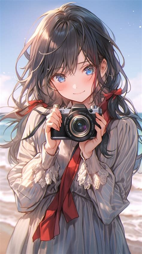 Anime Girl Holding A Camera Like A Photographer Aesthetics 200