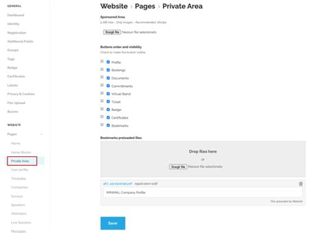 Configurazione Private Area Sharevent On Line Docs