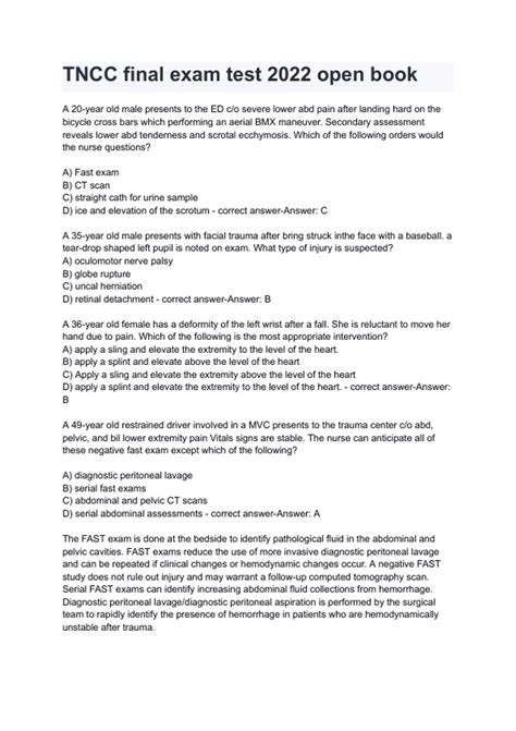TNCC Final Exam Test 2022 Open Book Questions Answers With Complete