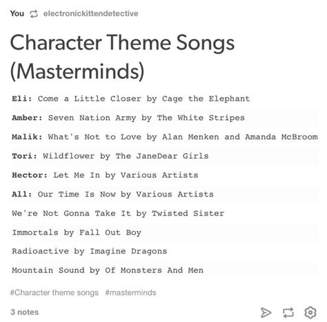 Masterminds Character Theme Songs Mastermind Theme Song Book Characters