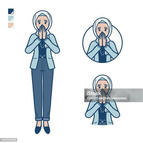 놀랍고 불안한 이미지를 가진 캐주얼 패션의 아랍 여성 교육에 대한 스톡 벡터 아트 및 기타 이미지 교육 귀여운 만화