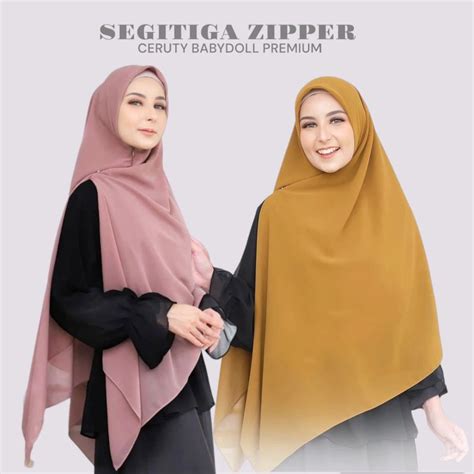 Jual Hijab Segi Empat Zipper Ceruty Babydoll | Khimar Zipper Resleting Dua layer | Segi Empat ...