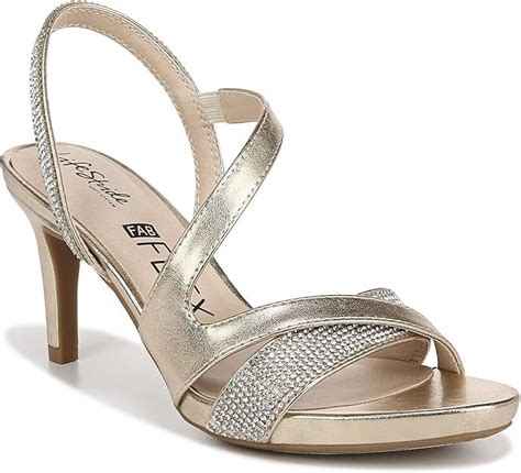 Lifestride Womens Mia Glitz Strappy Heeled Dress Sandals Silver 5