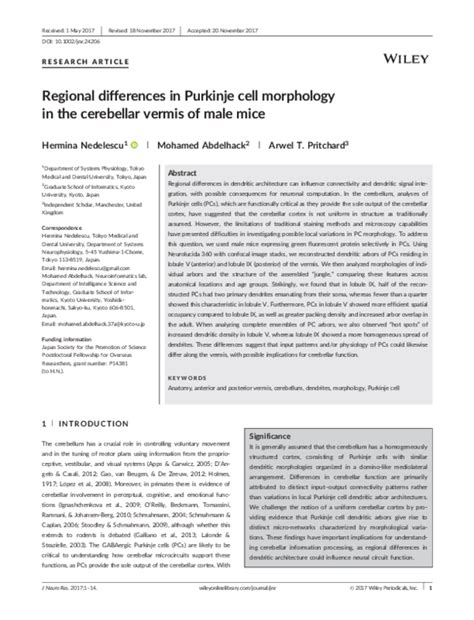 Pdf Regional Differences In Purkinje Cell Morphology In The