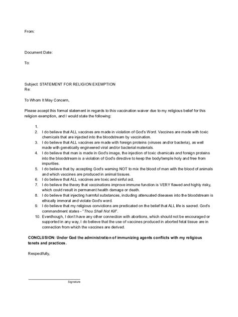 Letter Of Exemption Sample