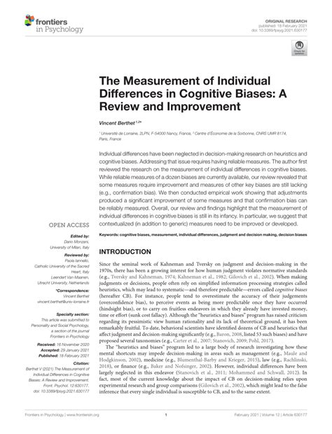 Pdf The Measurement Of Individual Differences In Cognitive Biases A Review And Improvement