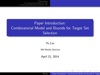 Paper Introduction Combinatorial Model And Bounds For Target Set