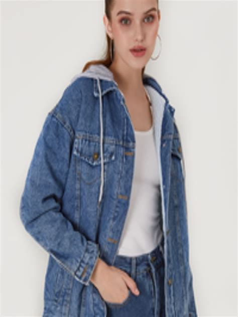 Buy Urbanic Women Blue Solid Pure Cotton Denim Jacket Jackets For