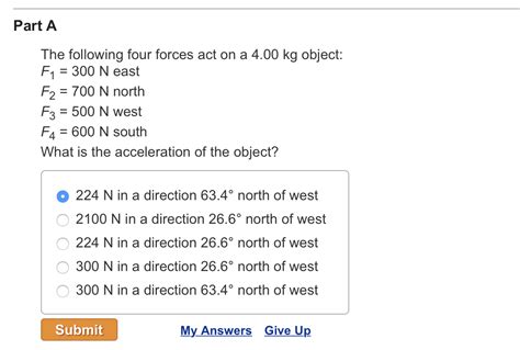 Solved The Following Four Forces Act On A 4 00 Kg Object
