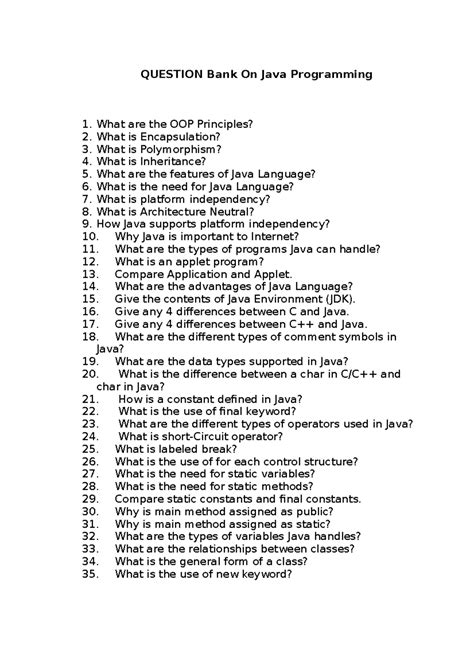 Java Programming Question Bank For Exam Preparation Studocu