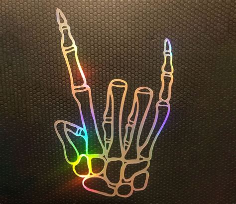 Rock On Skeleton Hand Sign Decal 2 Pack Holographic Vinyl Decal Sticker