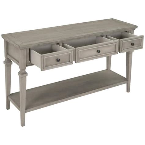 Polibi In Gray Wash Rectangle Wood Console Table With Three Top Drawers And Open Style
