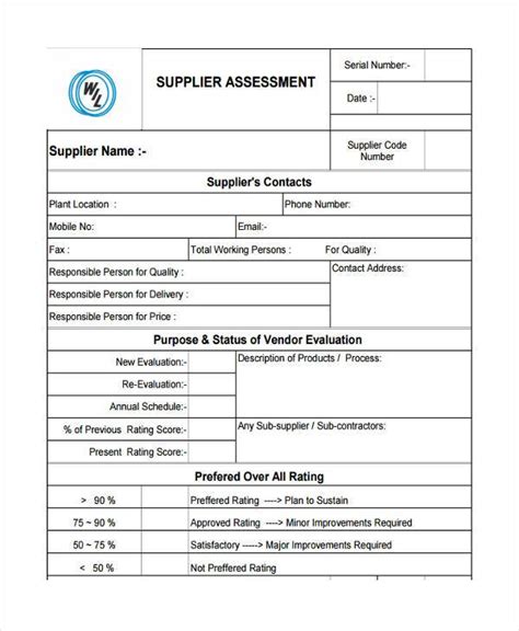 Free 8 Sample Supplier Assessment Forms In Pdf Ms Word