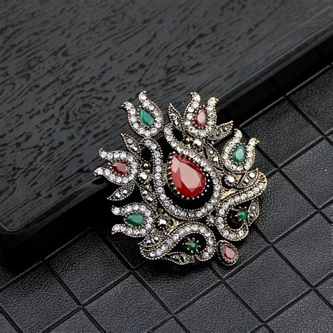 Badu Bg Sunspicems Винтидж турски жени лалета брошка игла античен златен цвят цвете смола бижута