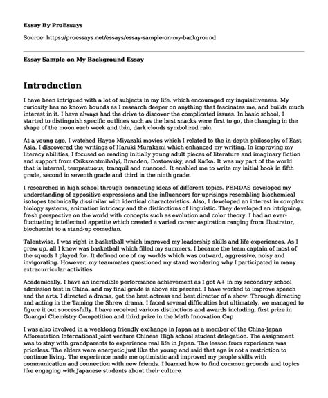 📌 Essay Sample On My Background Free Essay Term Paper Example