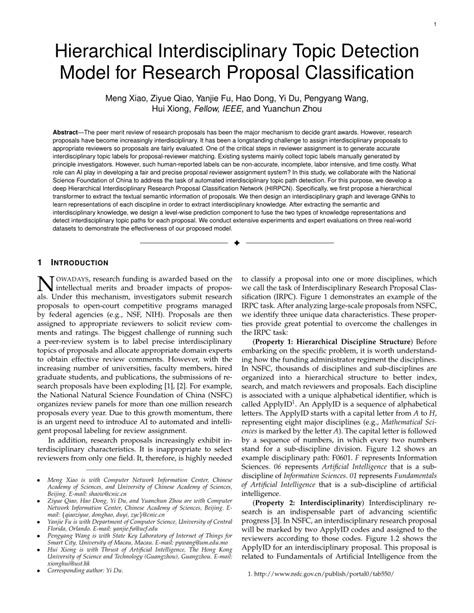Pdf Hierarchical Interdisciplinary Topic Detection Model For Research